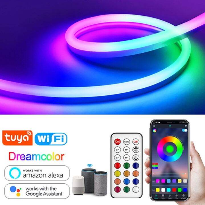 Tuya ไฟเส้นนีออน LED อัจฉริยะ RGBIC 12V Wifi/บลูทูธ/รีโมทควบคุม RGB แถบ ...