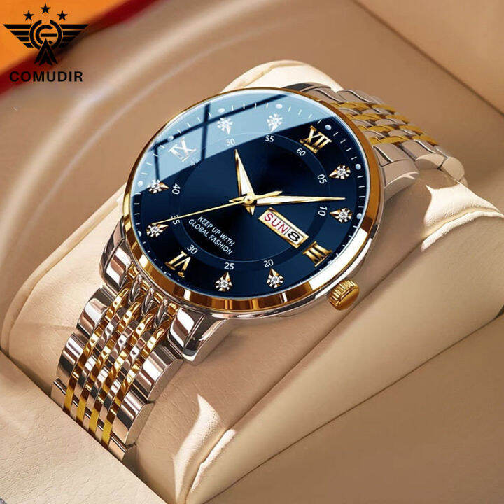 COMUDIR นาฬิกาสำหรับสแตนเลสชายธุรกิจนาฬิกาบอกวันที่กันน้ำนาฬิกาสะท้อน ...