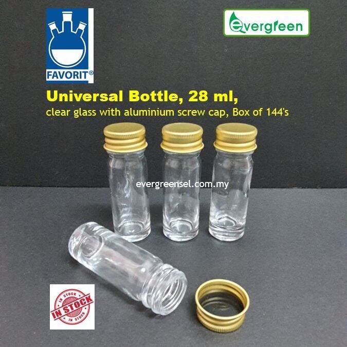 Universal Bottle 28 ml, clear glass with aluminium screw cap, Box of ...