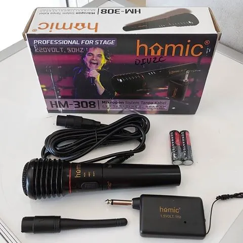 Mic Wireless Microphone Microfon HM 308 Karaoke tanpa kabel gratis ...