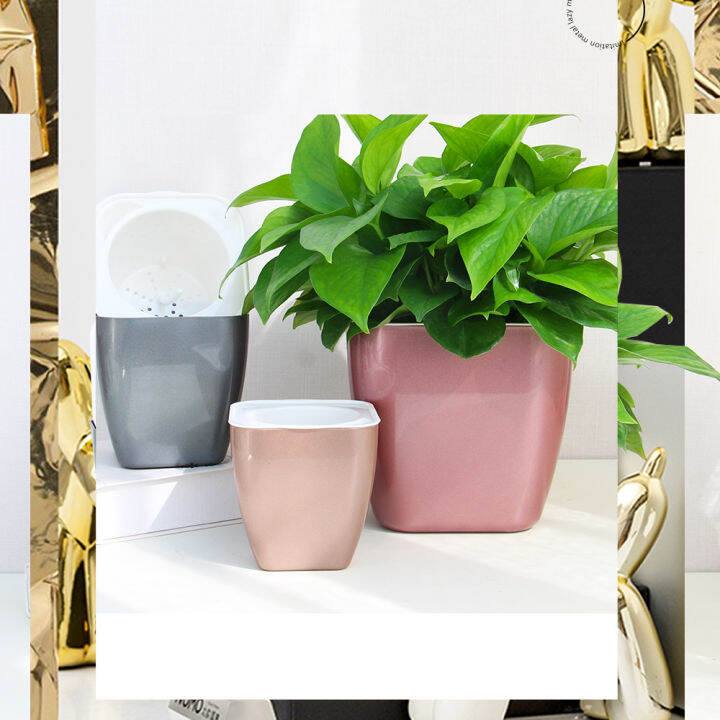 Locaupin Glossy Design Plastic Plant Pot Self Watering System Indoor ...