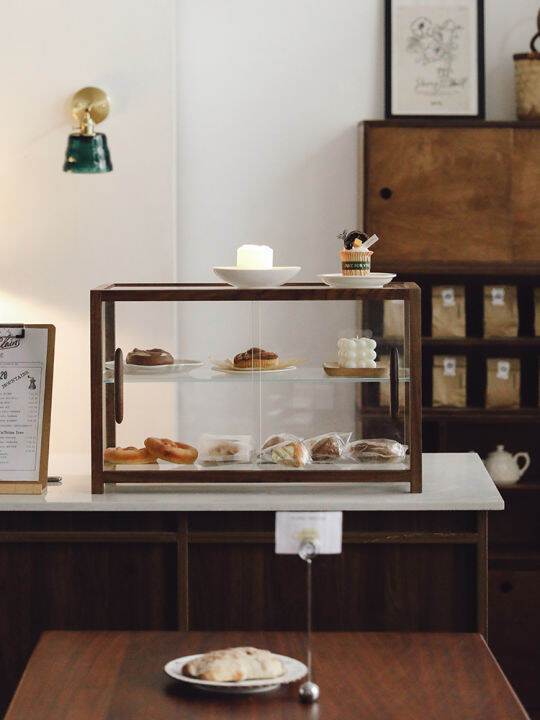 Shade retro black walnut solid wood glass display cabinet coffee shop ...