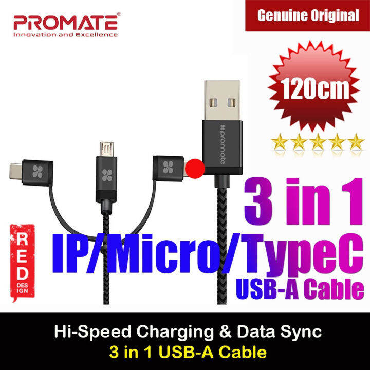 Promate 3 in 1 USB-C Type C Micro USB Lightning Multipurpose All in 1 ...