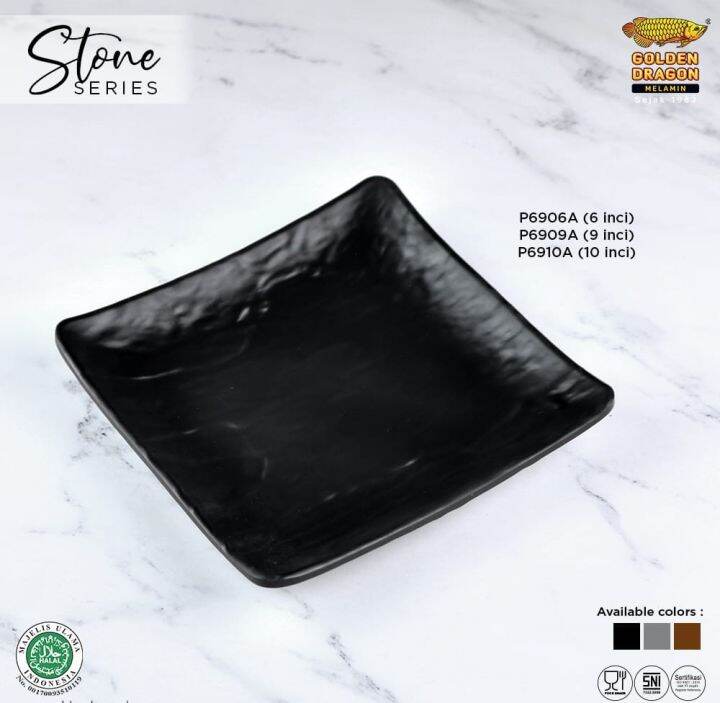 PIRING SPAGHETTI KOTAK CANTIK P6910A Piring melamin Kotak Relief Batu ...