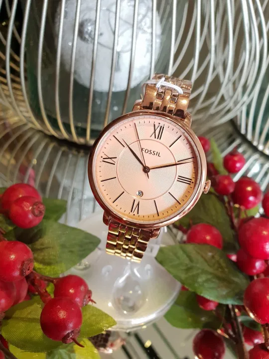 Fossil ES3435 Jacqueline 36mm Rose Gold Mesh Band White Dial Women's ...