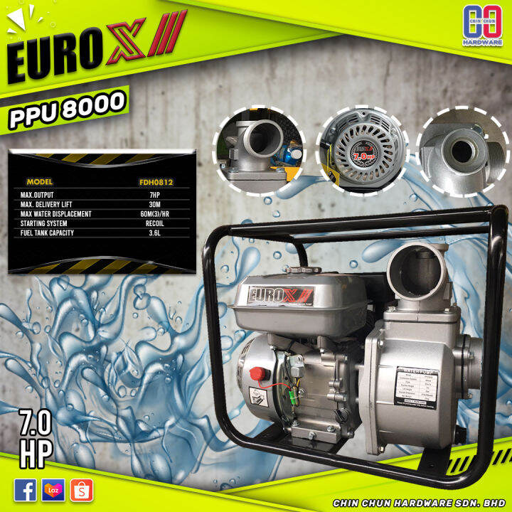 EURO X EUROPOWER 7HP 3" (80MM) GASOLINE WATER PUMP 4-STROKE | Lazada