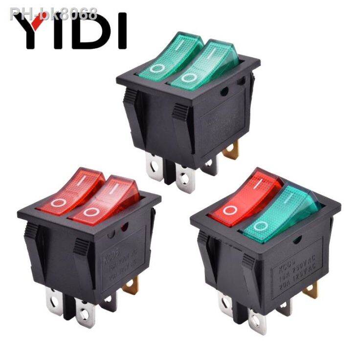 KCD6 Illuminated Plastic Dual Push Button Rocker Switch 6 Pin 12V 220V ...