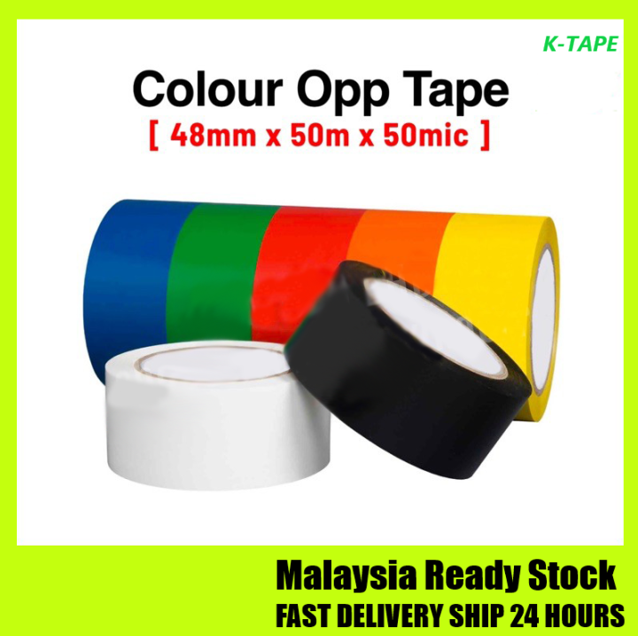 KAYTAPE QUALITY Colour OPP tape (48MM x 50M) RED BLUE YELLOW GREEN WHITE BLACK ORANGE Color OPP ...
