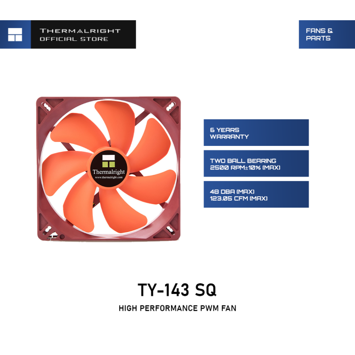 Thermalright TY-143 SQ Two Ball Bearing High Performance PWN Fan, Case Fan, Fan Speed 600 – 2500 ...