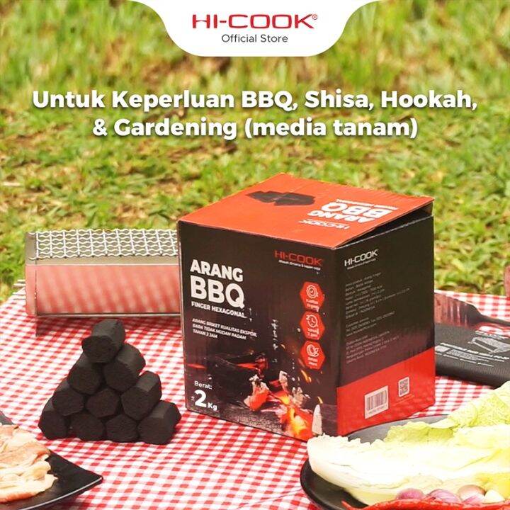 Hi-Cook Arang Briket BBQ Finger Hexagonal Premium 1 Box Berat 2 Kg ...