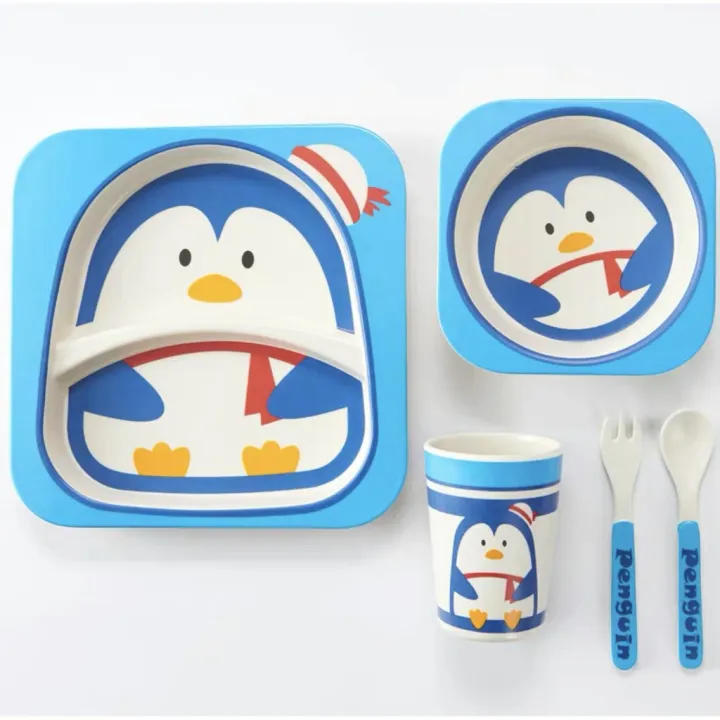 Kids Dinnerware Set Natural Bamboo Fiber 5 Piece Set (PENGUIN) | Lazada PH