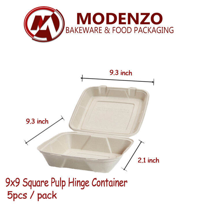 9x9 Square Pulp Hinge Container (5pcs per pack) | Lazada PH