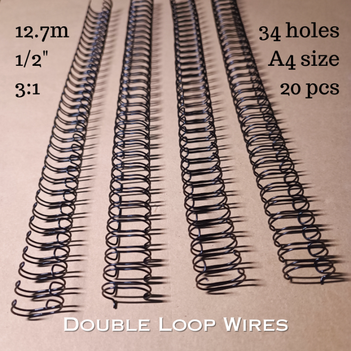 Double Loop Wires for Binding Notebooks A4-size pitch 3:1 34 Holes 12.7mm or 1/2inch 20pieces ...