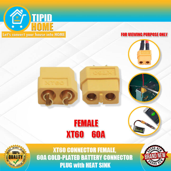 XT60 CONNECTOR FEMALE, 60A GOLD-PLATED BATTERY CONNECTOR PLUG with HEAT ...