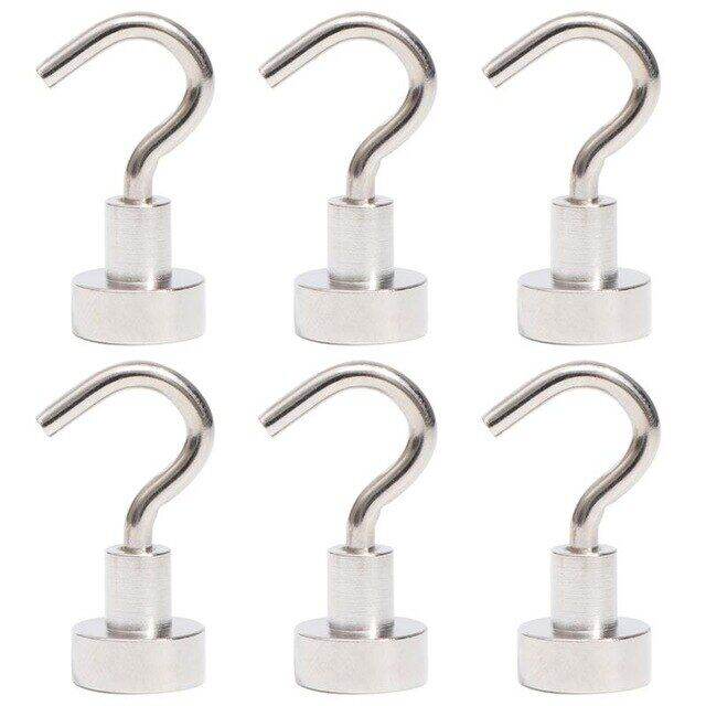 Ounona 6 Pcs Magnetic Hooks Powerful Heavy Duty Neodymium Magnet Hanger ...