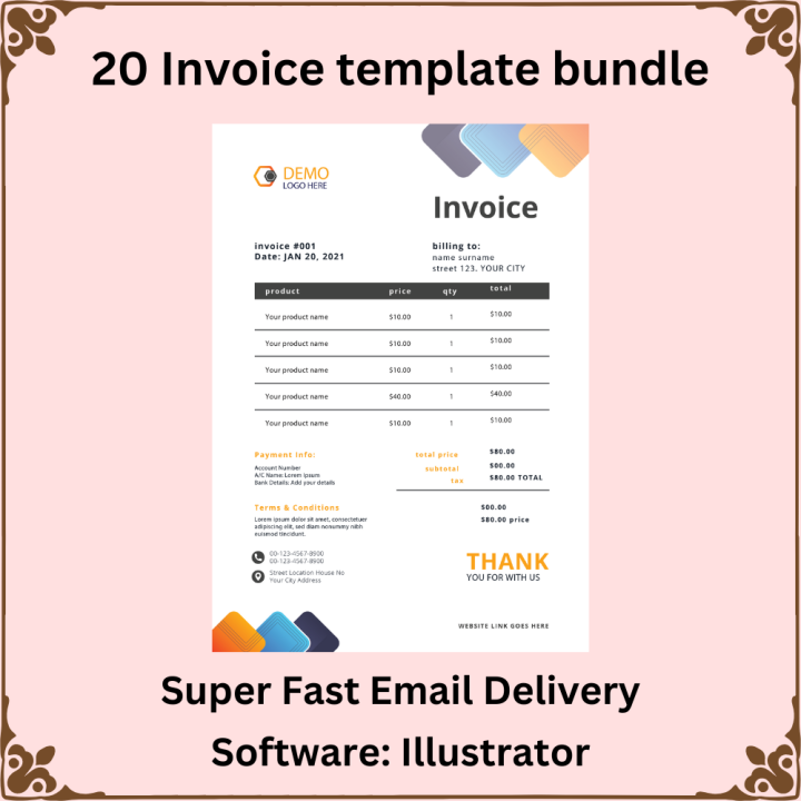 20 Invoice template bundle - email delivery - Illustrator - EPS File ...
