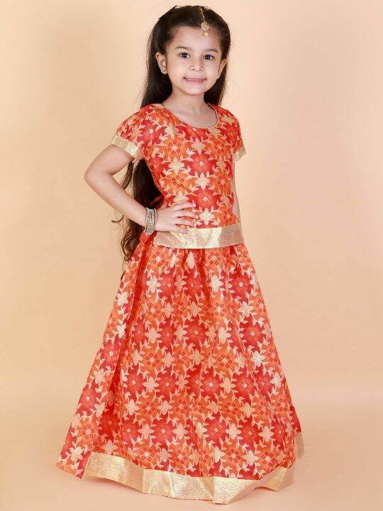 (READY STOCK) Ambujam Orange Pathu pavadai / kids lehenga /pavadai ...
