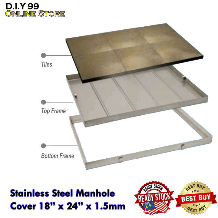 Stainless Steel Manhole Cover 18" L x 24" W x 1" H For Tiling Works ...