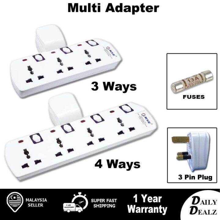 KSE 3 Ways/4 Ways Multi Universal Socket/Adapter 3 Pin/Uk Plug With LED ...
