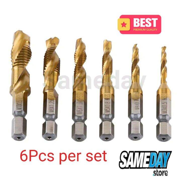 Mata Bor Pembuat Ulir Drat 6Pcs Drill Tap set M3-M10 Hex Twist Drill ...