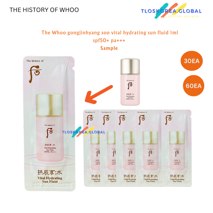 The Whoo gongjinhyang soo vital hydrating sun fluid 1ml spf50+ pa+++ featherlight texture ...