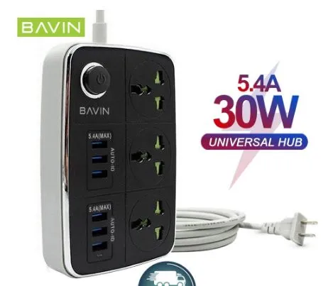 BAVIN PC588 5.4A 6 Universal USB Port Charger HUB w/ 3 Power Socket ...