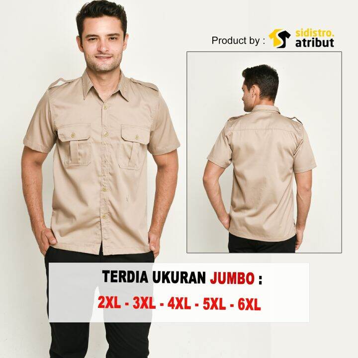 KEMEJA PDH LENGAN PENDEK - KEMEJA PDL LAPANGAN LENGAN PENDEK WARNA KREM UKURAN BIG SIZE | Lazada ...