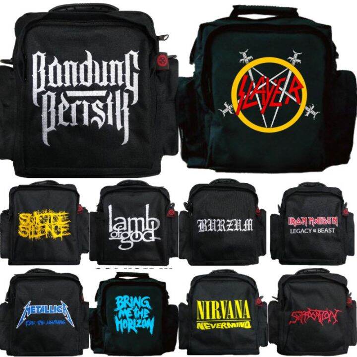 Multi Variant Cordura Metal Band Design Embroidery Sling Bag 25x25cm ...