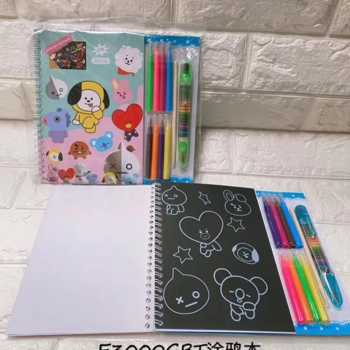 Korea kpop bt21 scratch book wtih coloring set | Lazada PH