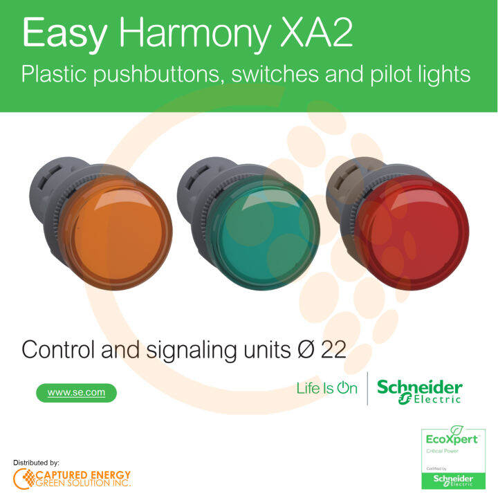 Schneider Electric Easy Harmony XA2EVB5LC Round Pilot Light Ø22 24V AC ...