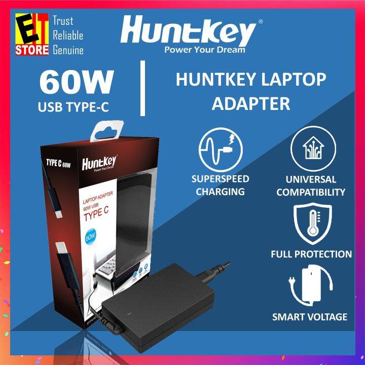 HUNTKEY LAPTOP ADAPTER 60W USB TYPE-C (NP18BK) | Lazada
