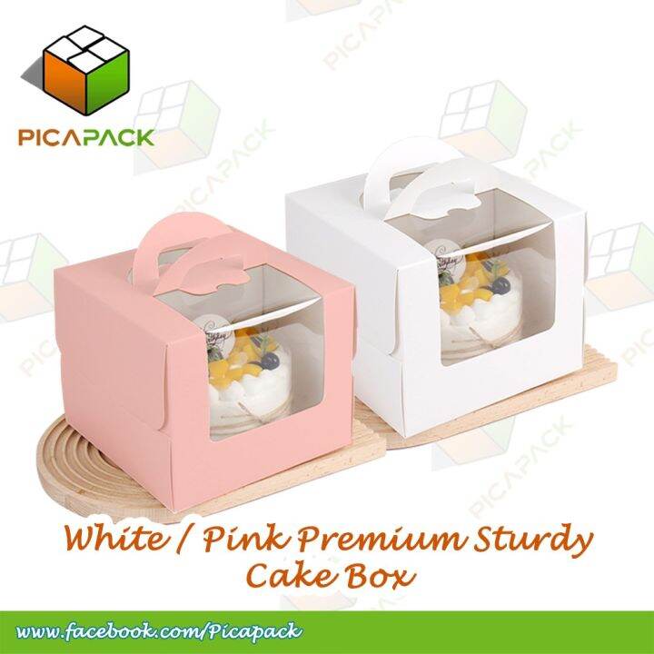(5pcs) 4" 6" 8" White Premium Sturdy Cake Box with handle and window ...