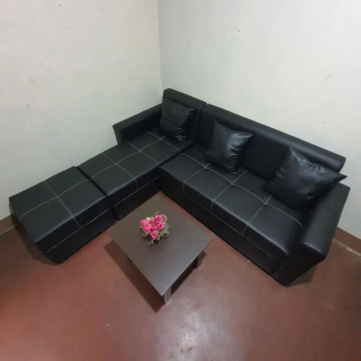 lshape sala set black leather with center table | Lazada PH