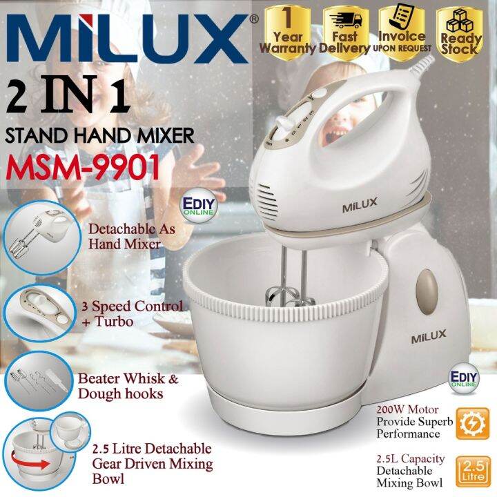 Milux 2-In-1 Hand & Stand Mixer Msm-9901 MSM9901 (2.5L) 200W / Panalux ...