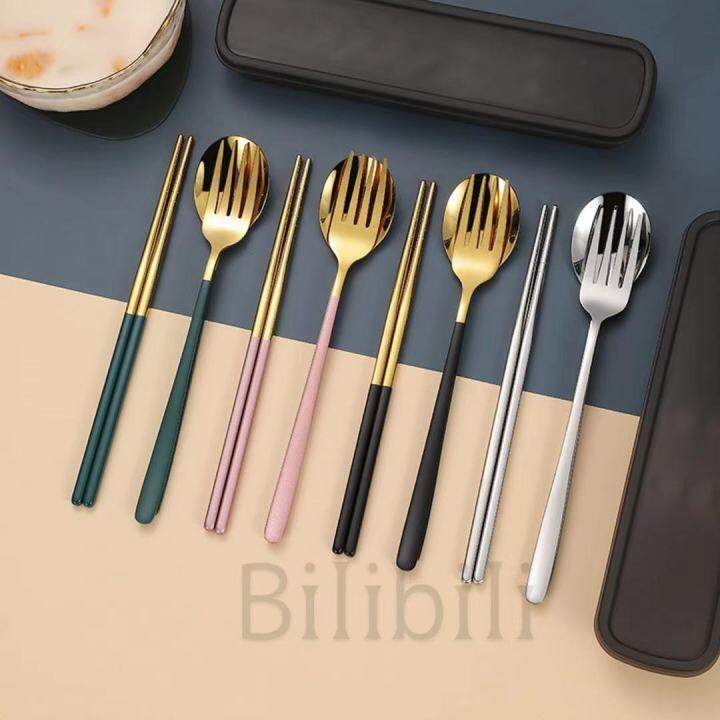304 Stainless Steel Cutlery Set Korean 3IN1 Chopsticks Spoon and Fork ...