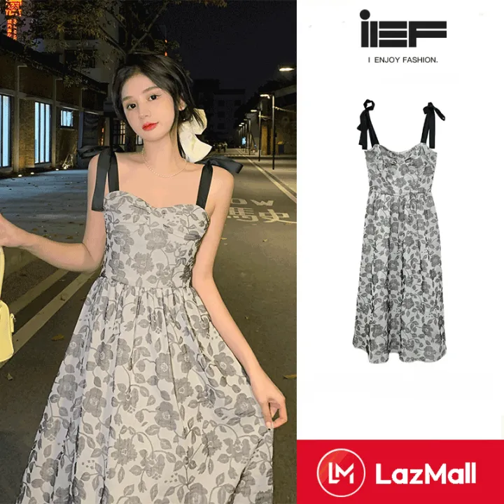 IEF อ่อนโยนลมชุดดอกไม้หญิง2022ฤดูร้อนใหม่เอวบางอารมณ์ชาแบ่ง Bellflower ชีฟองกระโปรงแขวน | Lazada ...