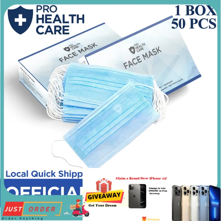 Prohealthcare Disposable Facemask 3Ply Earloop Face Mask 50pcs (1 Box ...