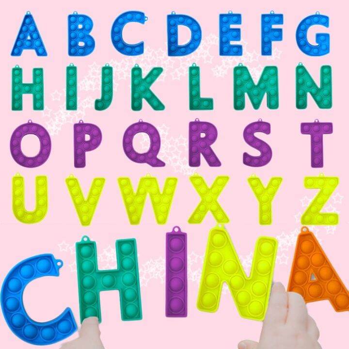 【Ready Stock】 26PCS Pop It Fidget Toys Letter Puzzle Toys Keychain ...