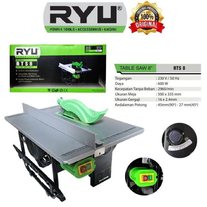 RYU Tekiro RTS 8 Mesin Table Saw/ Gergaji Kayu 200mm - Table Saw 8 Inch ...