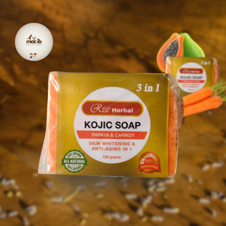 Rise Herbal Kojic Soap Papaya & Carrot Skin Whitening & Anti Aging in 1 ...