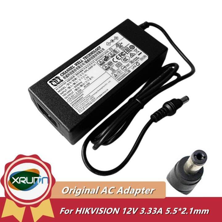 Genuine CWT KPL-040F-VI 12V 3.33A 40W 5.5x2.1mm AC Power Adapter For HIKVISION Video Recorder ...