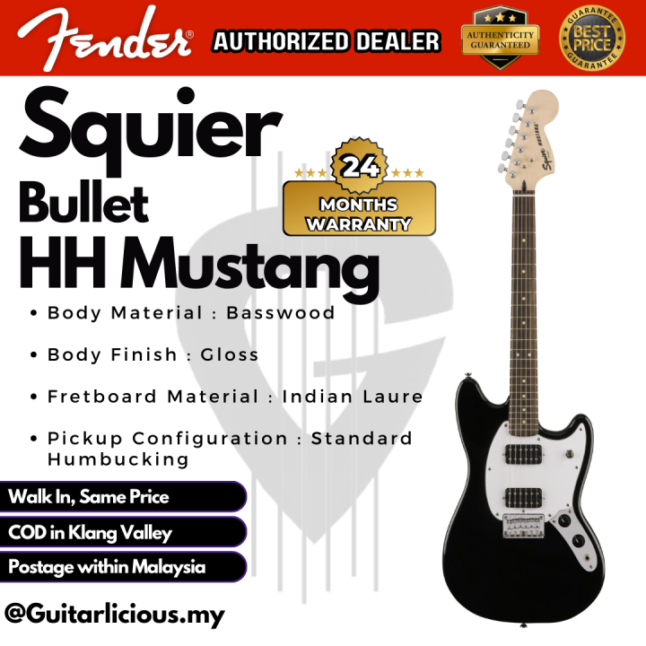 FENDER Squier Bullet Mustang HH Electric Guitar, Laurel FB, Black, 6 ...