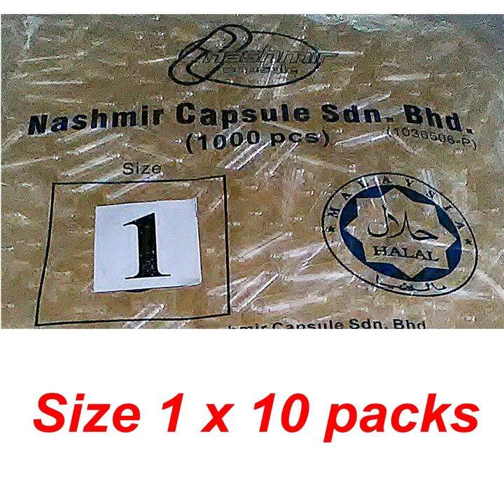 10 x 1000pcs Nashmir Empty Gelatin Capsule (size 1)/ 空胶囊 / Kapsul ...