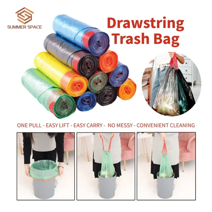 15Pcs (1 Roll) Drawstring Trash Bag, Auto Tie-Up, Auto Secured Garbage ...