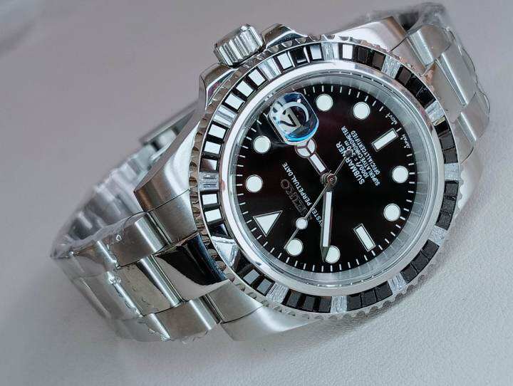 Nh35 Automatic Movement Black Sub Stoned Bezel Custom Build Watch ...