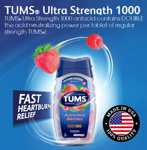 Tums Antacid Ultra Strength 1000 mg - 72 count Assorted Berries Antacid ...