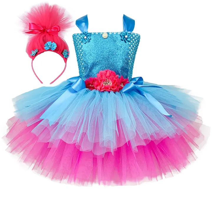 Trolls Inspire Tutu Dress Baby Girls Princess Poppy Dresses for Kids ...