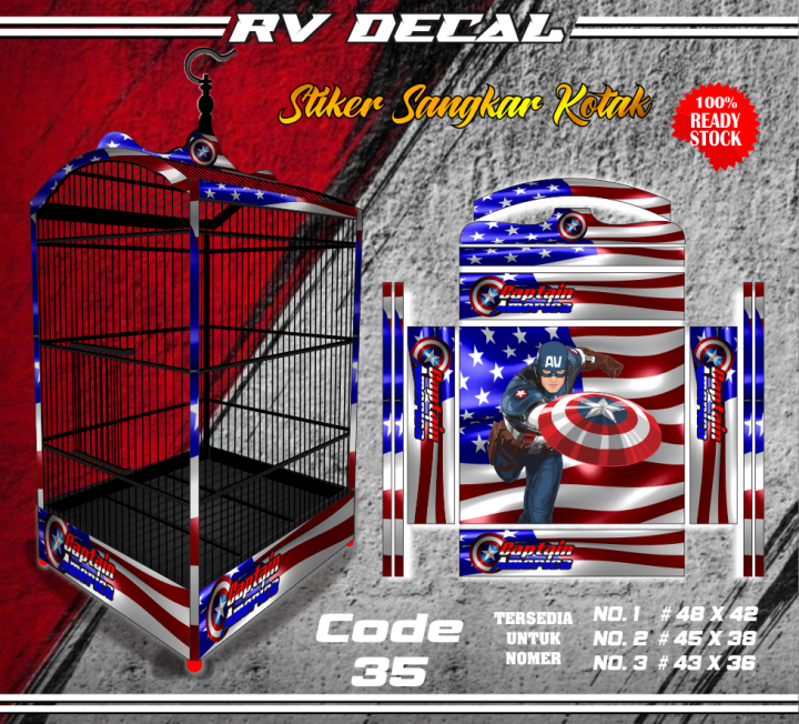 Sticker Sangkar Kotak Ebod Jaya Motif Kapten America No 1 2 3 | Lazada Indonesia