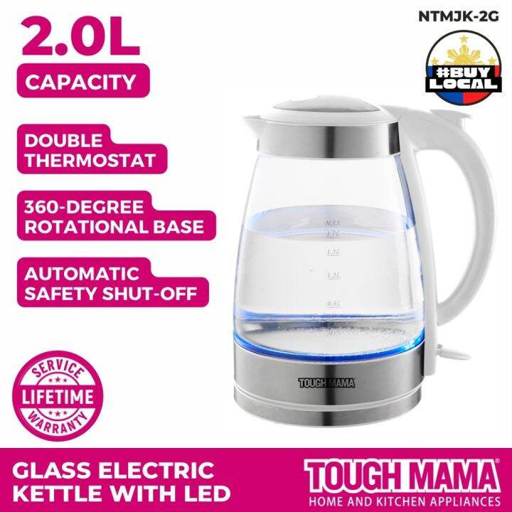 Tough Mama NTMJK-2G WHITE Glass Electric Kettle 2 Liters LED kettle ...