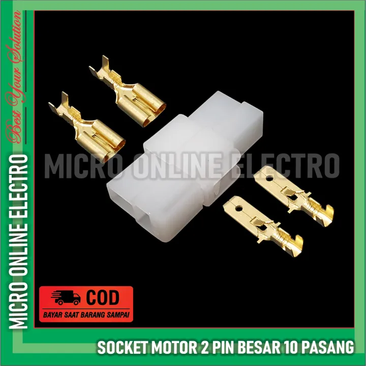 Socket 2 Pin Besar + Skun 10 Pasang Soket Motor Konektor Motor | Lazada ...
